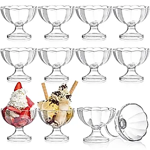 Mezchi Set of 12 Ice Cream Bowl Set, 8 Ounce Plastic Dessert Bowls, Clear Footed Dessert Cups, Ice Cream Cups Bowls for Sundae Milkshakes Parfait Fruit Pudding