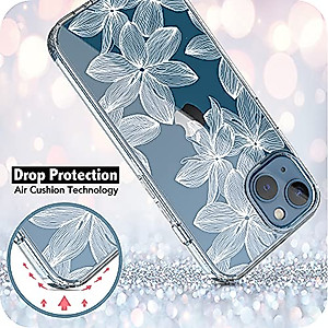 RANZ iPhone 13 Case, Anti-Scratch Shockproof Series Clear Hard PC+ TPU Bumper Protective Cover Case for iPhone 13 (6.1") - White Flower