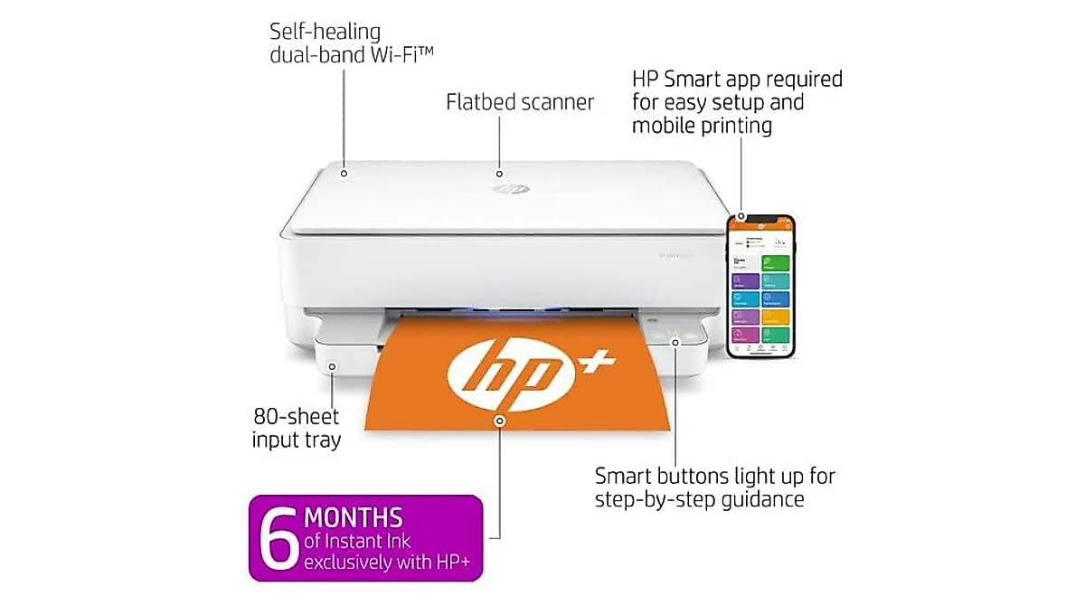 HP Envy 6052e All-in-One Wireless Printer with 6 Mo Instant Ink