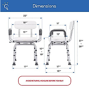 IdeaEuropa Premium Bathroom Swivel Shower Chair Pivoting Bath Bench with Back - Heavy Duty 360 Degree Swivel Seat
