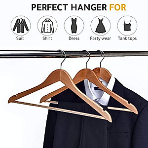 Quality Wooden Hangers - Semi Contoured Hanger Set in 20-Pack - Solid Wood Coat Hangers with Stylish Chrome Hooks - Heavy-Duty Clothes, Jacket, Shirt, Pants, Suit Curved Hangers (Natural, 20)