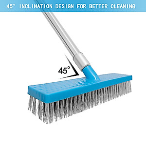 koyata 11.8” Heavy Duty Push Broom Brush with 60"" Long Handle,Stainless Steel Deck Scrub Brush,Outdoor Broom for Cleaning Bathroom, Kitchen, Patio, Garage, Deck, Concrete,Stone, and Tile Floors