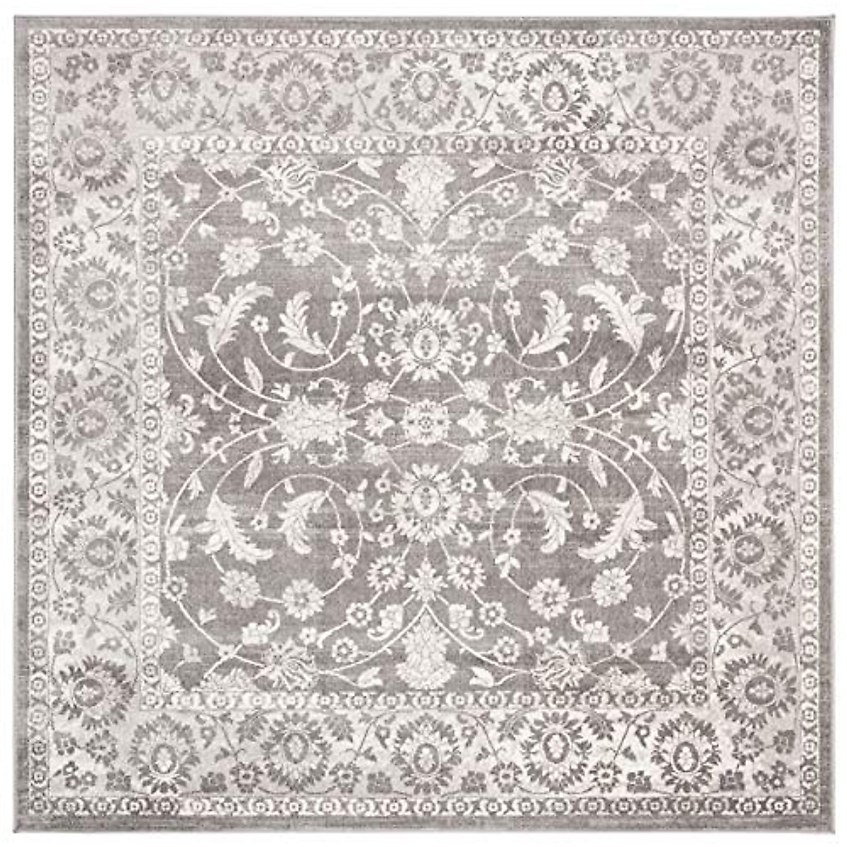 SAFAVIEH Brentwood Collection Area Rug - 3' Square, Cream & Grey, Traditional Oriental Design, Non-Shedding & Easy Care, Ideal for High Traffic Areas in Living Room, Bedroom (BNT844B)