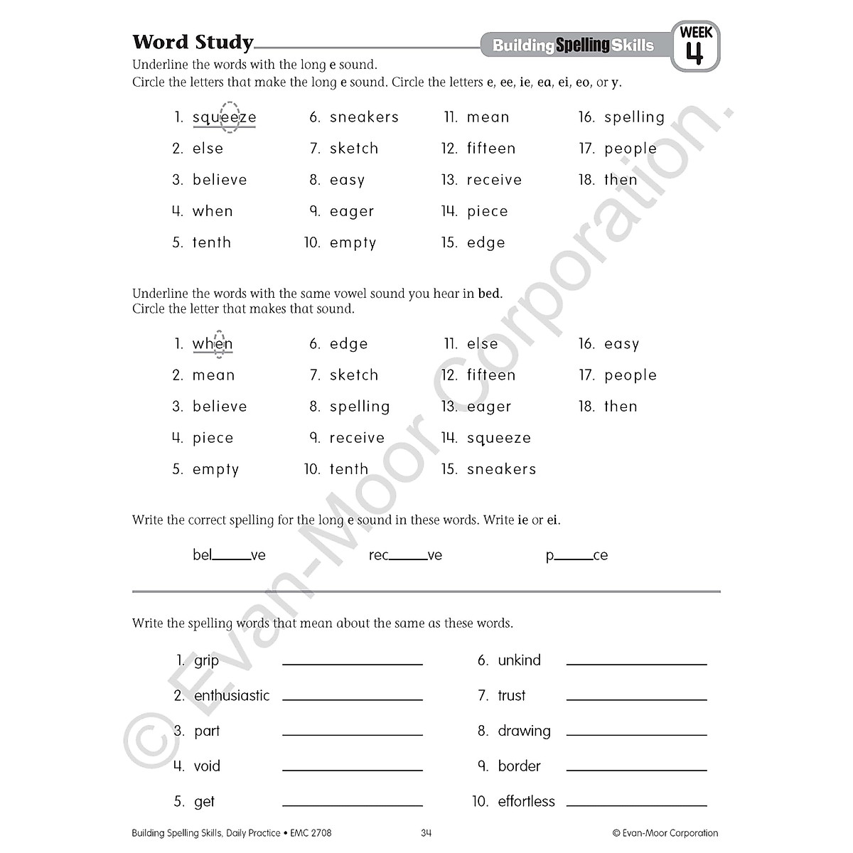 Evan-Moor Building Spelling Skills, Grade 4 - Homeschooling & Classroom Resource Workbook, Reproducible Worksheets, Teaching Edition, Spelling Strategies, Reading and Writing Skills