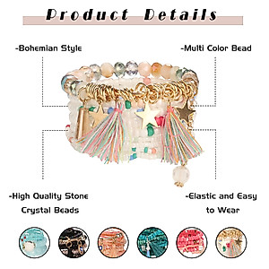 JOERICA 6 Sets Bohemian Stackable Beaded Bracelets for Women Multilayer Colorful Beads Handmade Bracelets Boho Bracelets Pack with Charm