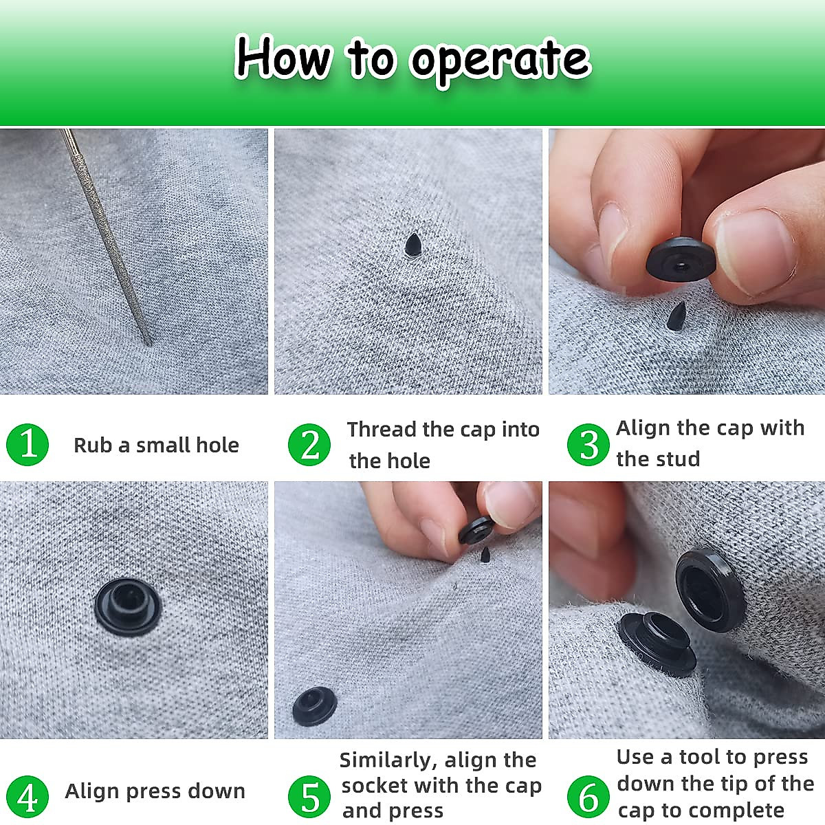 100 Sets T5 Plastic Snaps Round Resin Snaps Buttons for Clothing Diapers Crafting DIY Crafts (Black)