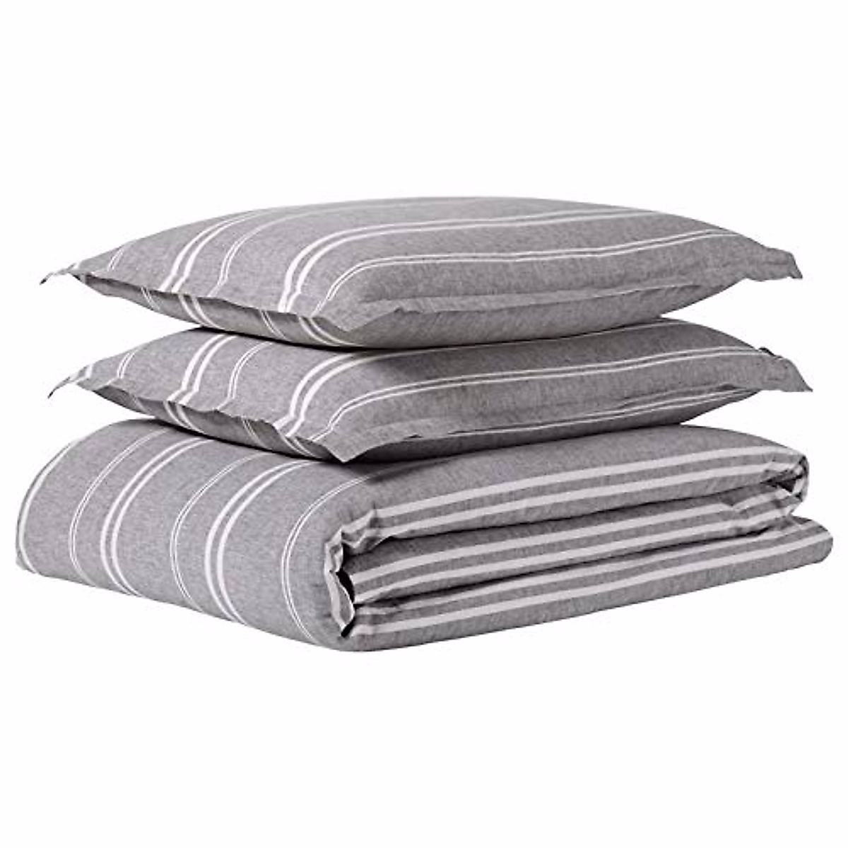 Rivet Classic Maxwell Garment- Washed Stripe Full/Queen Duvet Cover Set, 90" x 90", Gray with White Stripe