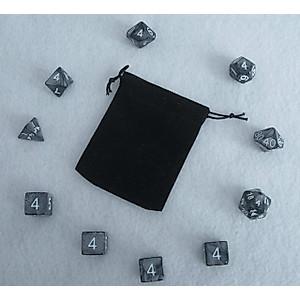 Smoke Black RPG D&D Dice Set: 7 + 3d6 = 10 polyhedral die plus bag! by Dave's Dice