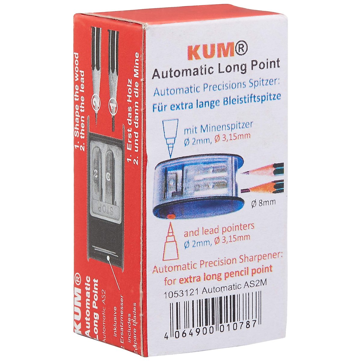 AS2M (1053121), Long Point Sharpener, sharpens in 2 steps; 2 spare blades includes. With lead pointers for 2 mm and 3.2 mm. BLUE only