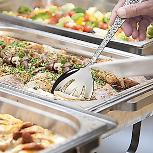 Hammered Serving Spoons, E-far 8-Piece Metal Serving Utensils Set - Solid Spoons x 4, Slotted Spoons x 4, Stainless Steel Hostess Serving Tablespoons Set for Catering Buffet Party Kitchen Restaurant