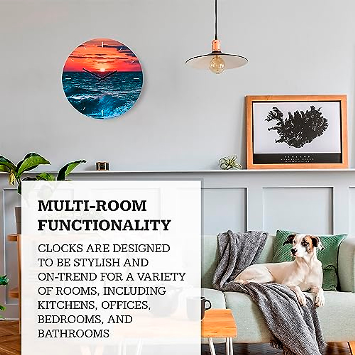 Soul Décor Sea Sunset Wall Clock, Silent Non-Ticking, Battery Operated Kitchen Clock, Aluminum Composite Face, Suitable for Offices, Bedrooms, and Bathrooms 12 Inch Round