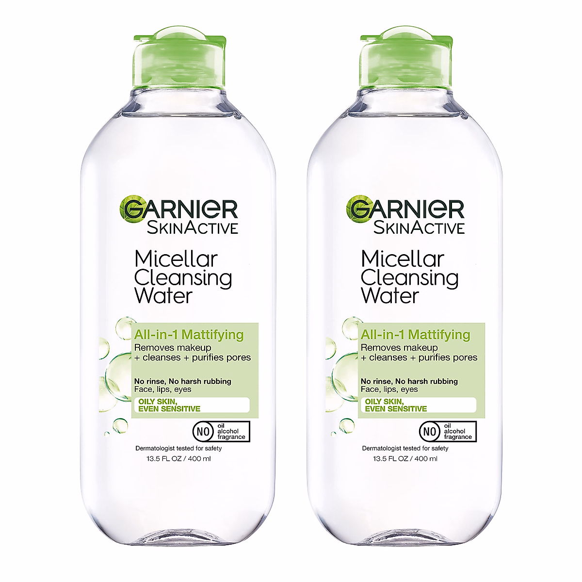 Garnier Micellar Water for Oily Skin, Facial Cleanser & Makeup Remover, Mattifying, For All Skin Types, Vegan, Cruelty Free, 13.5 Fl Oz (400mL), 2 Count