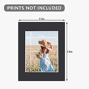 Somime 25 Pack Black Picture Mats - 11x14 Pre-Cut Mats for 8x10 Photos - White Core Bevel Cut Frame Matte, Acid Free, Ideal for Frames, Artwork and Prints