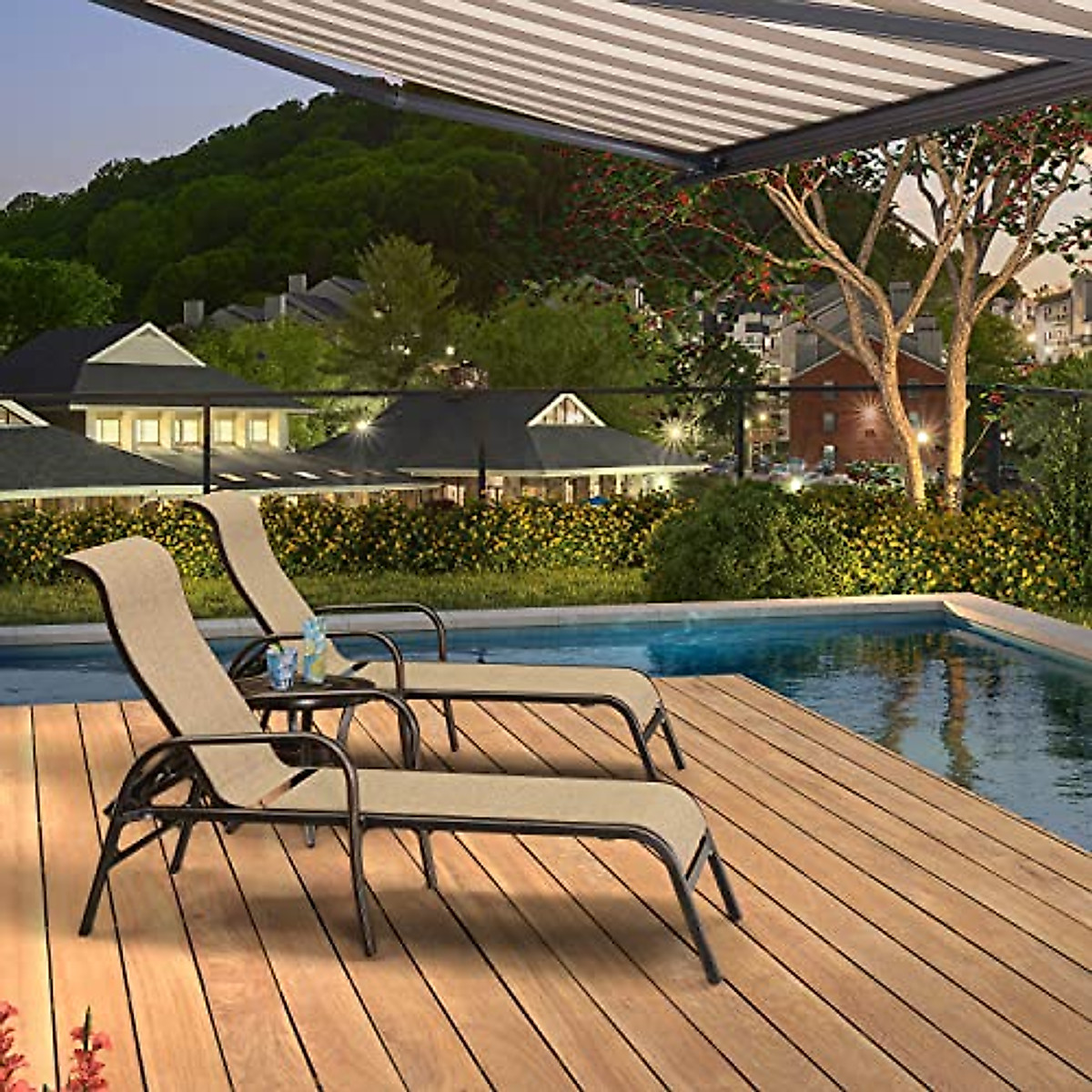 PURPLE LEAF Chaise Lounge Chairs for Outdoor 3 Pieces Cast Aluminum Sunbathing Lounge Chair for Patio Lawn Pool Luxury Tuscan Style Patio Lounge Chair（Khaki）