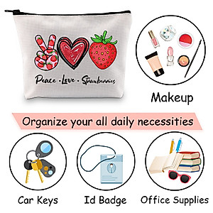 JXGZSO Strawberry Lover Gift Funny Banana Lunch Bag Peace Love Strawberries Makeup Storage Bag Fruit Themed Party Favor Bag