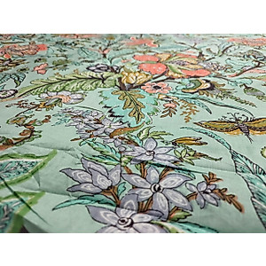 Indian Hand-Block Printed Jaipuri Flower Print Floral Ethnic Sanganer Kurti Print Cotton Fabric (Mint Mugal Flower, 3 Yards)