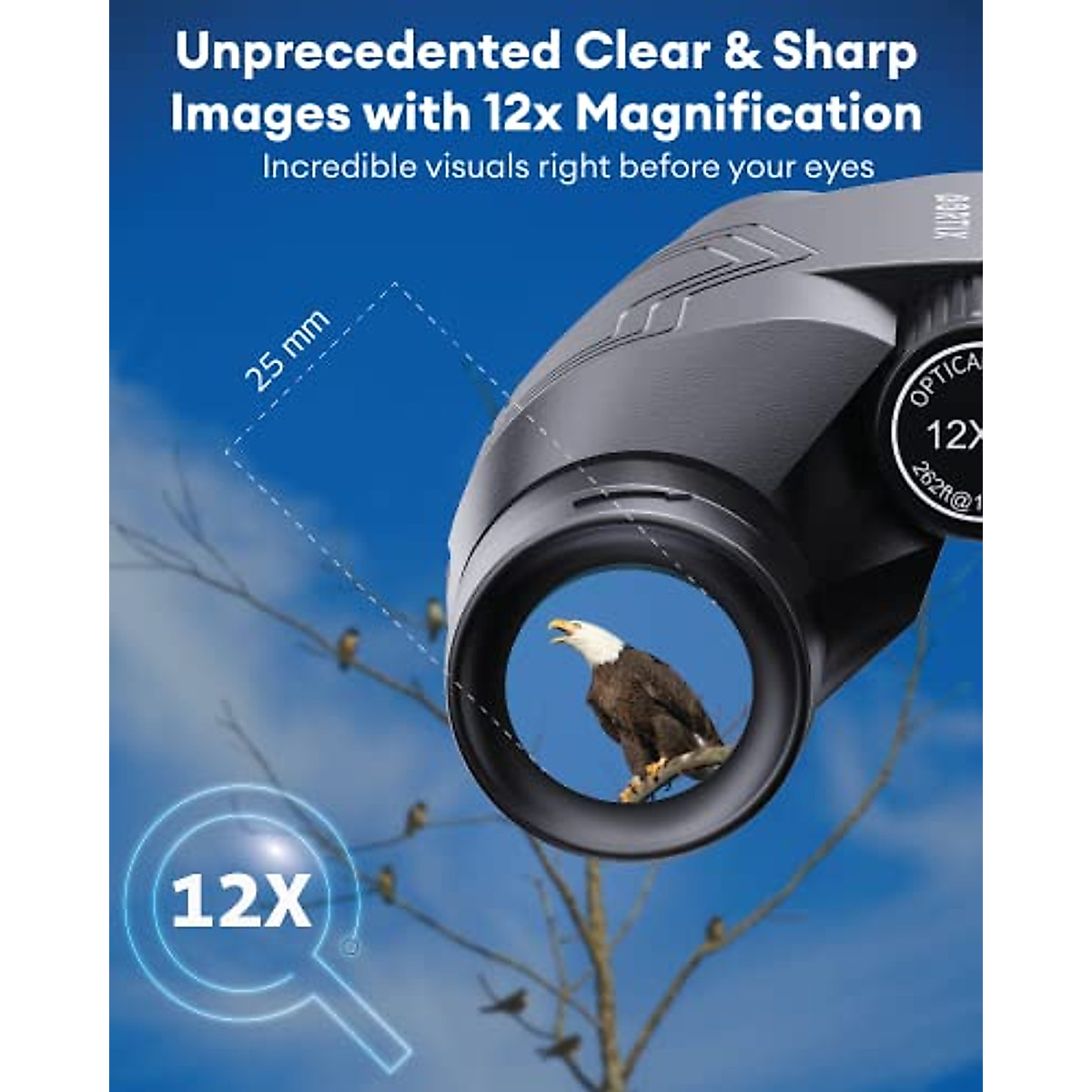 New 2023 12x25 Compact Binoculars for Adults Kids with Low Light Night Vision - Waterproof Easy Focus Binoculars for Hunting Bird Watching Outdoor Travel Sport Games - Large Eyepiece
