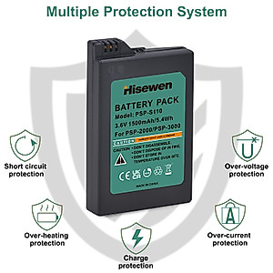 Hisewen 1500mAh 3.6V Lithium Ion Battery and LED USB Charger for Sony PSP 3000 / PSP Slim 2000 PSP-S110 Console, PSP-2001, PSP-3000, PSP-3001, PSP-3002, PSP-3004, PSP Slim Console