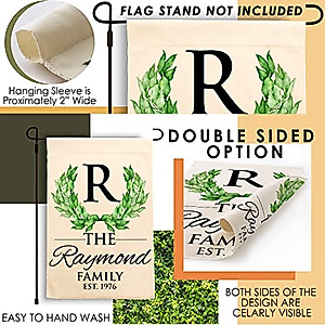 Personalized Garden Flag | Small Vertical Double Sided 12.5" X 18" Porch Flags | Customize Yard House Flag | Elegant Black Family Name, Initial, Couple Names And Date | C02D10