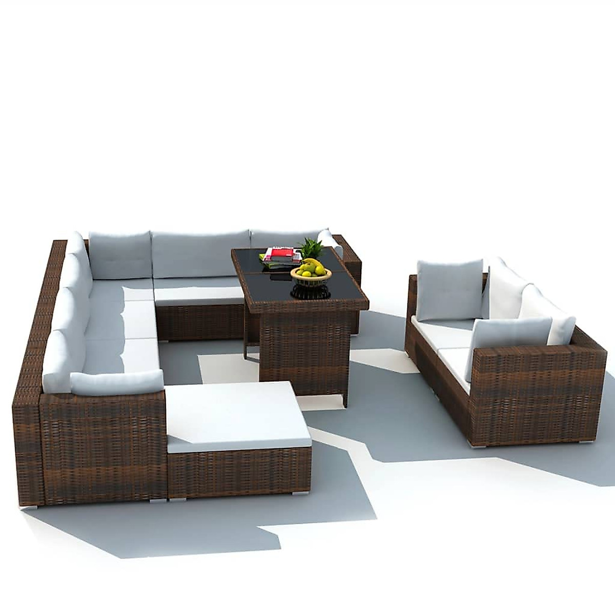 GOLINPEILO 10 Piece Outdoor Patio Furniture Sectional Sofa Set with Cushions & Coffee Table, All Weather Wicker Conversation Set for for Yard,Garden or Poolside, Poly Rattan Brown -AA