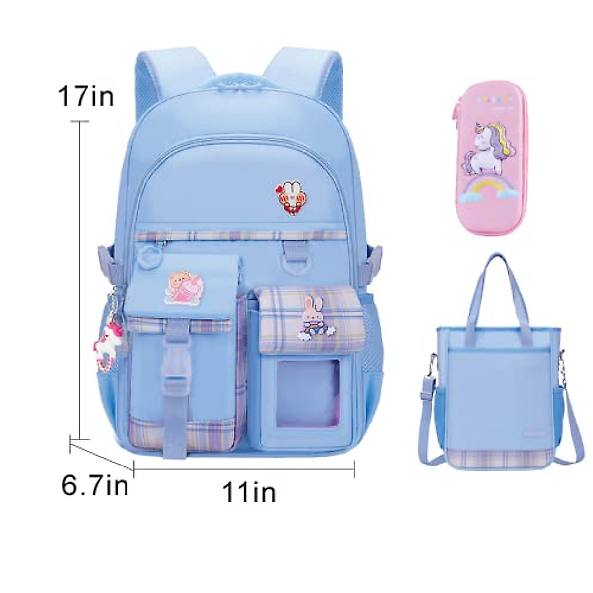 FMCEUEX Kawaii Backpack For Boys Girls,Unicorn Rainbow School Backpacks,With Compartments Applicable to Laptop Bag Travel Bag,Blue Medium 16.5in