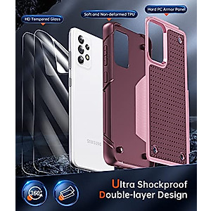 LeYi for Samsung A52 Case, A52 Samsung Phone Case with 2 Pack Screen Protectors, Dual Layer Protective Hard PC Back & Soft Bumper Resilient Shock Absorb Phone Case for Galaxy A52 5G, Red Pink