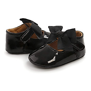 COSANKIM Baby Girls Mary Jane Flats Shoes Anti-Slip Rubber Sole Infant Toddler Princess Wedding Dress Shoes（6-12 Months Infant, A/Black）
