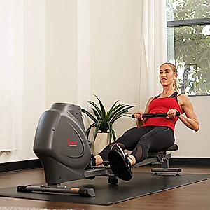 Sunny Health & Fitness Compact Folding Magnetic Rowing Machine with LCD Monitor, Bottle Holder, 43 Inch Slide Rail, 285 LB Max Weight - Synergy Power Motion - SF-RW5801, Gray
