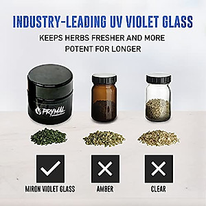 Prymal Products UV Glass Herb Jar (100ml) with Humidity Pack and Label Stickers, Keeps Goods Fresh - Quarter Oz Airtight Container