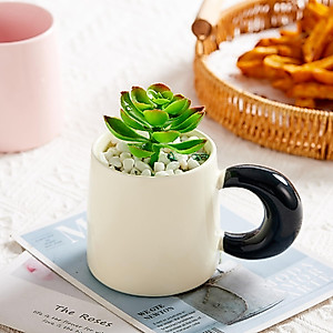 Cute Ceramic Coffee Cups with Spoon, Creative Moon Handle Ceramic Mugs, Novelty Coffee Mugs Cups for Latte Tea Milk,Office and Home,Dishwasher and Microwave Safe (Blue and Orange)