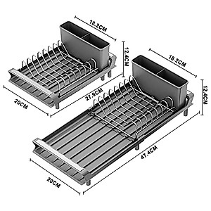 OROPY Small Dish Drying Rack Expandable Dish Rack Dish Drainer and Utensil Holder, Compact Stainless Steel Dish Drain for Kitchen Counter Cabinet (Grey)