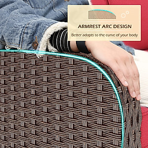 Vicluke 7 Piece Patio Furniture Set, Rattan Wicker Sectional Sofa Set with Ergonomic Curved Armrest, Outdoor Conversation Set with Waterproof Cushion and Glass Table for Garden, Backyard (Red)