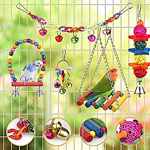YIXUND Bird Toys for Conures with Colorful Ladder Hammock Bird Cage Accerious Bird Perch Stand Chewing Toys Hanging Bell for Parrot Parakeet Cockatiel Lovebirds
