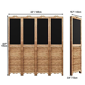 YITAHOME Wood Room Divider 4 Panel Folding Privacy Screens with Chalkboard, Freestanding Portable Privacy Screen Room Partition for Bedroom, Living Room, Study, Hotel, Office