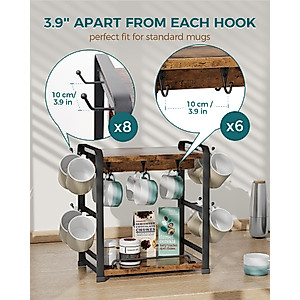 OROPY Coffee Bar Organizer with 14 Mug Hooks, Wood Coffee Mug Holder Stand for Countertop, 2 Tier Coffee Station Organizer for Coffee Cups, Mugs, Syrups, Accessories