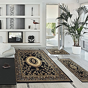 Superior Clementina Collection 3-Piece Rug Set, Attractive Rugs with Jute Backing, Durable and Beautiful Woven Structure, Elegant Medallion Area Rug Set - 2' x 3', 2' x 5', and 5' x 7' Rugs, Black