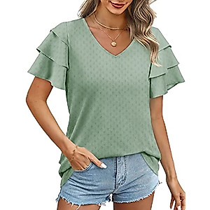Blouses for Women Fashion 2023 Ruffle Sleeve Business Casual Tops Light Green XL