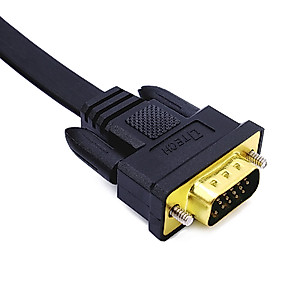 DTech 25ft Ultra Thin Flat Type Computer Monitor VGA Cable Standard 15 Pin Male to Male Connector SVGA Wire 25 Feet - Black