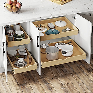 WelFurGeer Pull Out Cabinet Organizer, Slide Out Wood Cabinet Organizer, Cabinet Pull Out Shelves, Cabinet Organizer Pull Out Drawer, Pull Out Cabinet Shelf, Wood Rack for Kitchen, Bathroom (29" Wide)