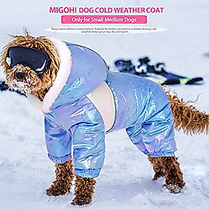 MIGOHI Small Dog Coat, Waterproof Puppy Down Jacket Padded Vest with Hooded for Cold Weather, Reflective Dog Winter Coat Snowproof Dog Jackets with 4 Legs Pet Apparel for Small Medium Dogs, Blue XS