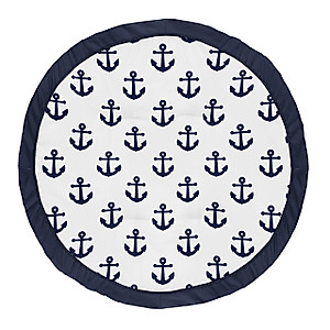 Sweet Jojo Designs Navy Blue White Anchors Boy Girl Baby Playmat Tummy Time Infant Play Mat - Nautical Theme Ocean Sailboat Sea Marine Sailor Anchor Unisex Gender Neutral