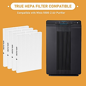 Allisfresh 116130 True HEPA Replacement Filter H Compatible with Winix 5500-2 Air Cleaner Purifier and Models AM80, 4 Pack HEPA Filter only