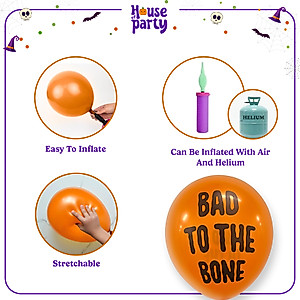 HOUSE OF PARTY 50pcs Halloween Skeleton Balloons | 12inch Black Orange Skull Latex Balloon Day of The Dead Party Supplies | Halloween Party Balloons for Malls, Bars, Homes Halloween Party Decorations