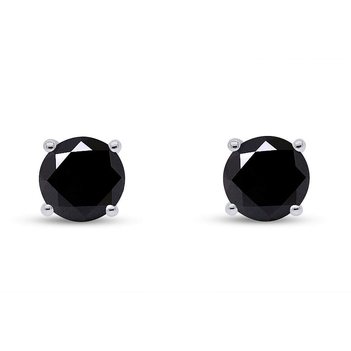 1/4 Carat CT Round Black Natural Diamond Friction Back Stud Earrings In 14k White Gold Delicate Jewelry For Womens And Mens (0.25 Cttw)