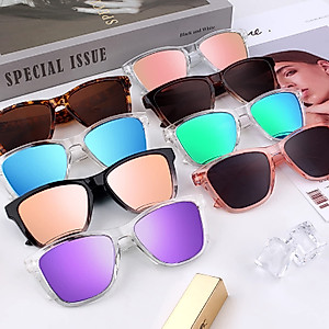 LINVO Polarized Sunglasses for Women Men, Clear Frame Colorful Mirrored Sun Glasses with UV Protection