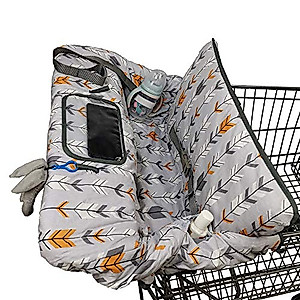 Shopping Cart Cover for Baby with Pillow- Minky Bolster Positioner and Cellphone Holder, High Chair Cover for Boy Girl,Infant Grocery Cart Cushion Liner Large