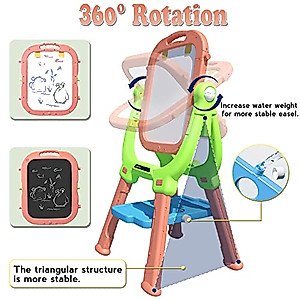 Weudear Kids Easel, Kids Toys Rotatable Double Sided Chalk Board Adjustable Height Standing Toddler Easel with 79pcs Accessories Art Set, Pink