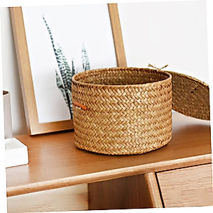 NOLITOY 3pcs Storage Box with Lid Round Shelf Vegetable Tray with Lid Hand Decor Storage Baskets for Shelf Woven Sundry Box Baskets for Organizing Seaweed Baskets Straw Shelf Baskets Woven