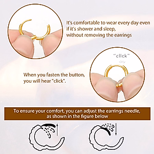 PICKBEAU 5 Pairs Gold Hoop Earrings Set for Women - 14K Gold Plated Hypoallergenic Small Gold Earrings Set Cartilage Helix Huggie Hoop Pack for Women Men 12mm/14mm/16mm/18mm/20mm