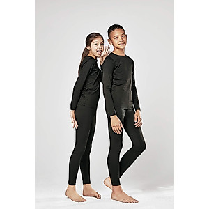 DEVOPS Boys and Girls Thermal Underwear Long Johns Set with Fleece Lined (Medium, Black)